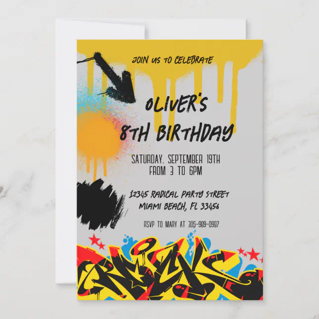 Grunge Spray Paint Graffiti Birthday Invitation | Zazzle