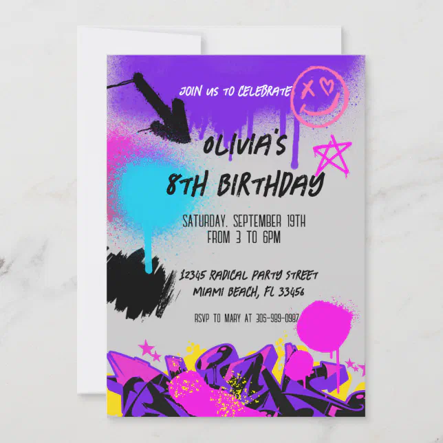 Grunge Spray Paint Graffiti Birthday Invitation | Zazzle