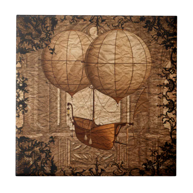 Grunge Steampunk Victorian Airship Ceramic Tile | Zazzle