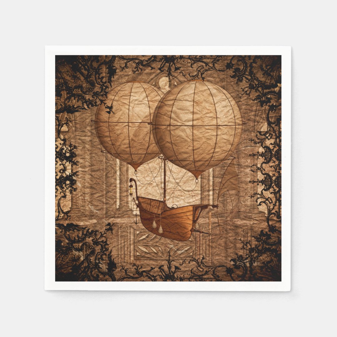 Grunge Steampunk Victorian Airship Paper Napkins | Zazzle