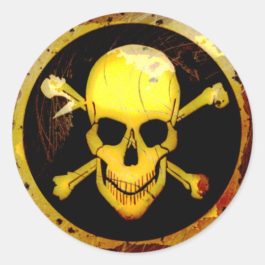 Grunge Style Gold Skull and Crossbones Classic Round Sticker | Zazzle.com