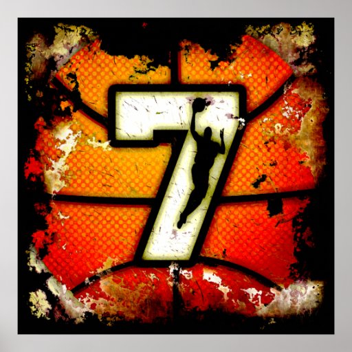 Grunge Style Number 7 Basketball and Player Poster | Zazzle