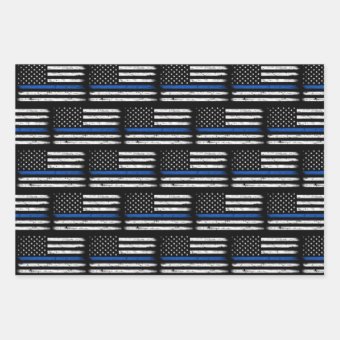 Grunge Thin Blue Line Police Officer Retirement Wrapping Paper Sheets ...