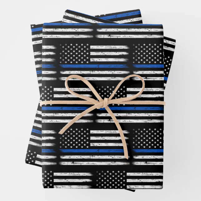 Grunge Thin Blue Line Police Officer Retirement Wrapping Paper Sheets ...