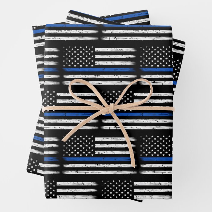 Grunge Thin Blue Line Police Officer Retirement Wrapping Paper Sheets ...