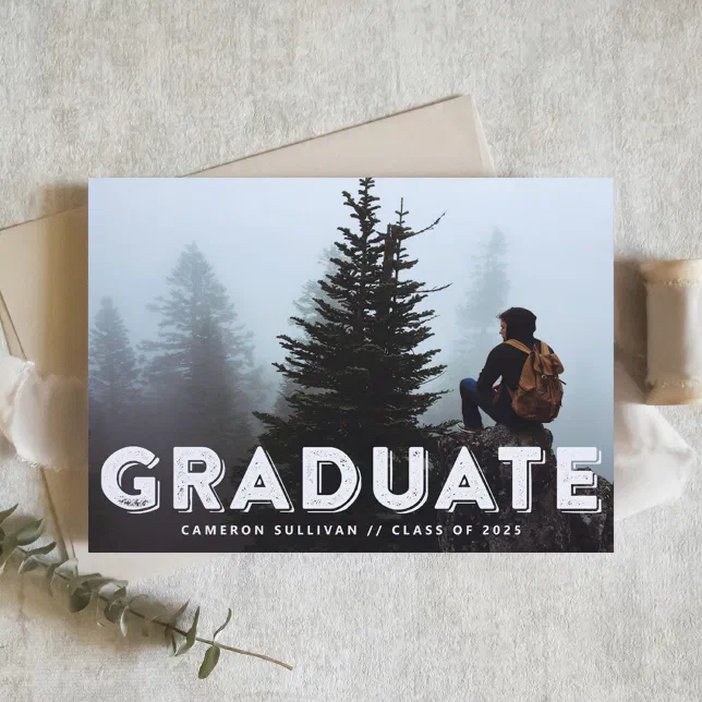 Grunge Typography Photo Graduation Invitation | Zazzle