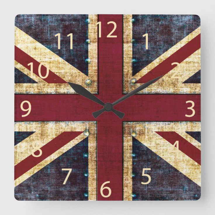 Grunge Union Jack - classic - vintage look Square Wall Clock | Zazzle