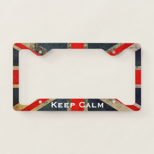 Grunged Union Jack Keep Calm License Plate Frame | Zazzle