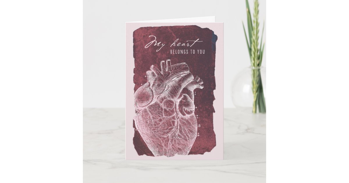 Grungy Anatomical Heart Valentine's Card in Red | Zazzle