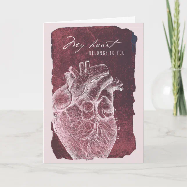 Grungy Anatomical Heart Valentine's Card in Red | Zazzle