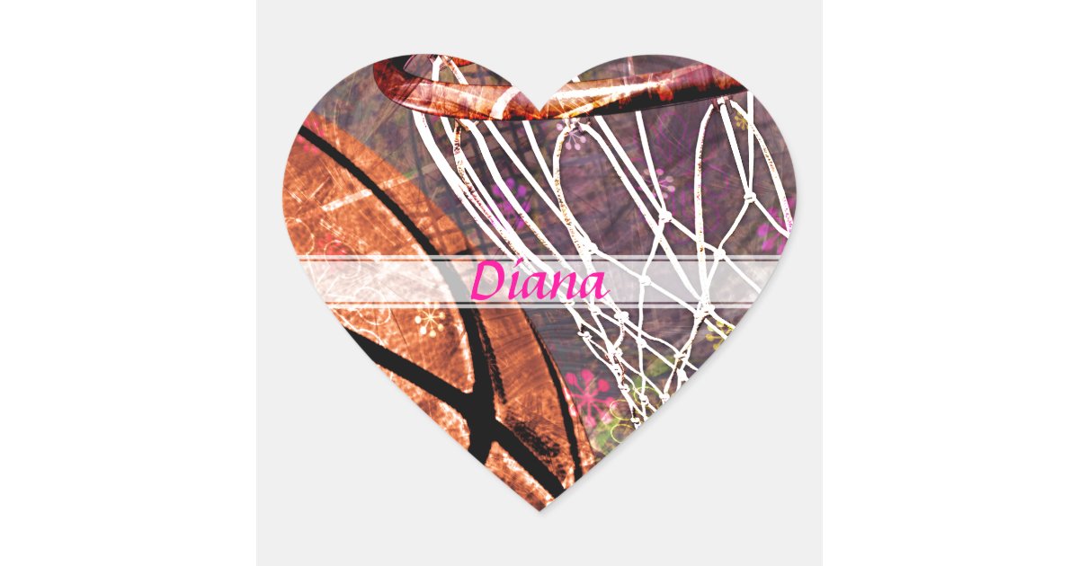 Grungy Girly Basketball Heart Sticker | Zazzle