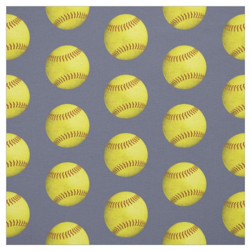 grungy yellow softballs pattern on slate blue gray fabric | Zazzle