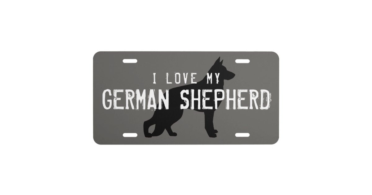 GSD German Shepherd Dog Silhouette Custom Text License Plate | Zazzle