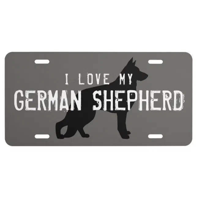 GSD German Shepherd Dog Silhouette Custom Text License Plate | Zazzle