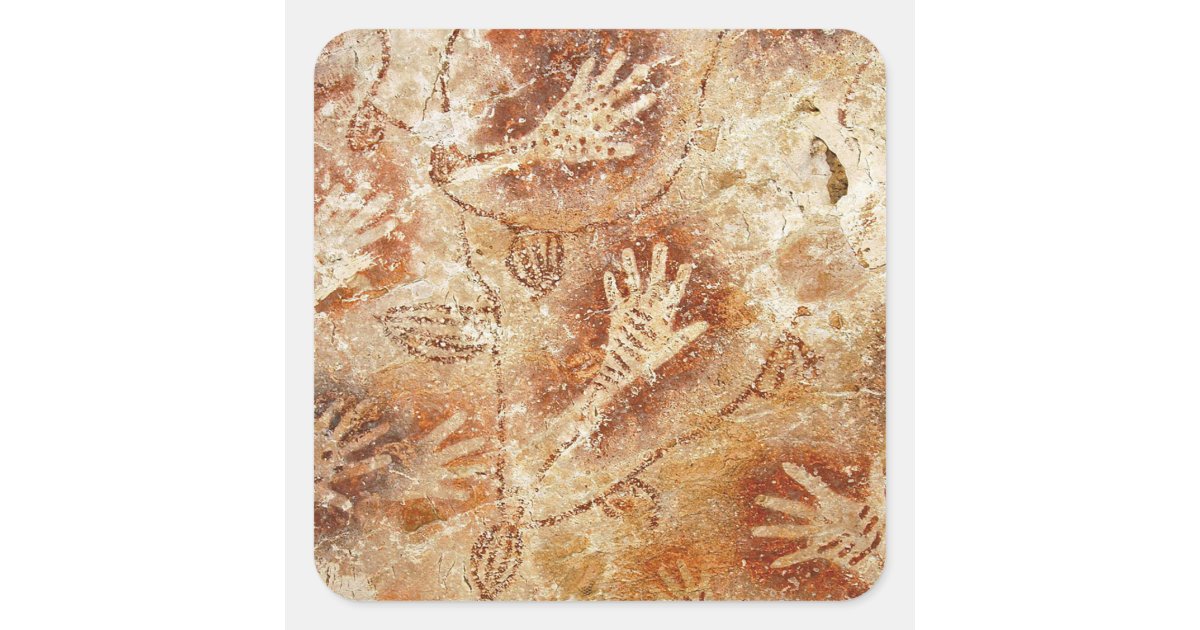 Gua Tewet ~ Tree Of Life ~ Ancient Cave Art ~Hands Square Sticker | Zazzle