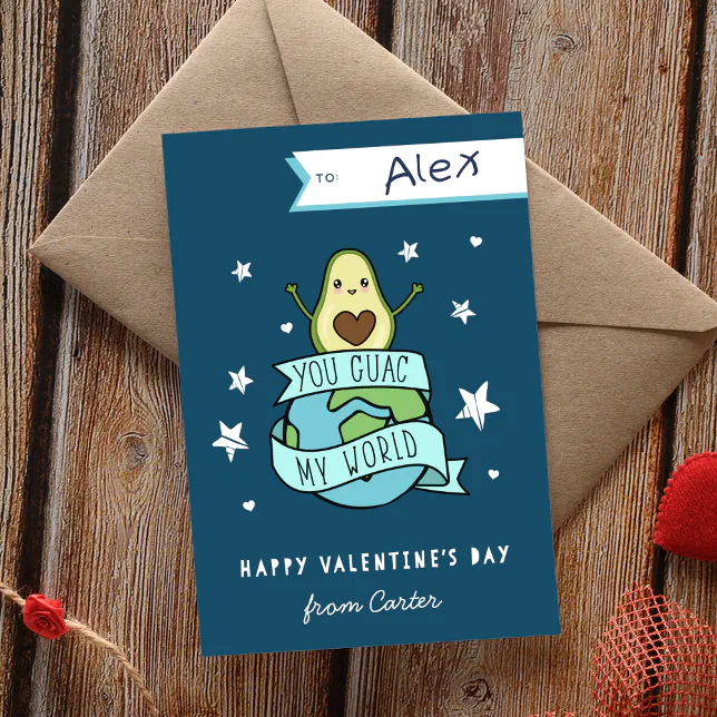 Guac My World Classroom Valentines Day Card | Zazzle