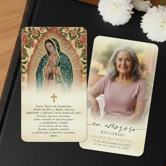 Guadalupe In Loving Memory Spanish Prayer Cards | Zazzle