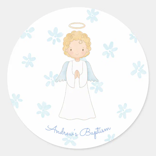 Guardian Angel Baptism Catholic Christening Classic Round Sticker | Zazzle