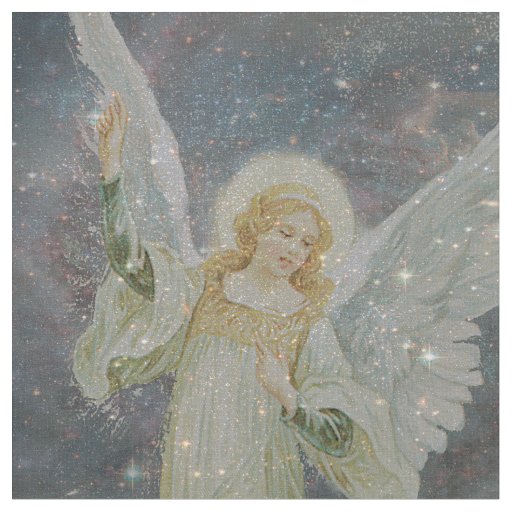 Guardian Angel Fabric with Glitter Stars | Zazzle