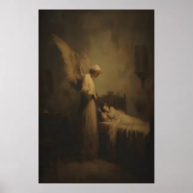 Guardian Angel Watching Over Sleeping Child Poster | Zazzle