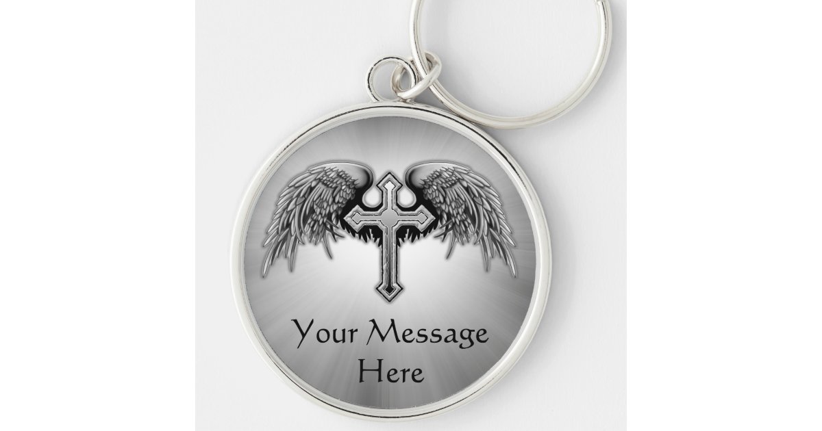 Guardian Angel Winged Cross Design Keychain | Zazzle