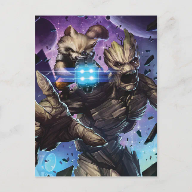 Guardians of the Galaxy | Rocket & Groot Attack Postcard | Zazzle