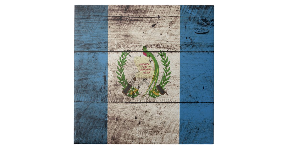 Guatemala Flag on Old Wood Grain Tile | Zazzle
