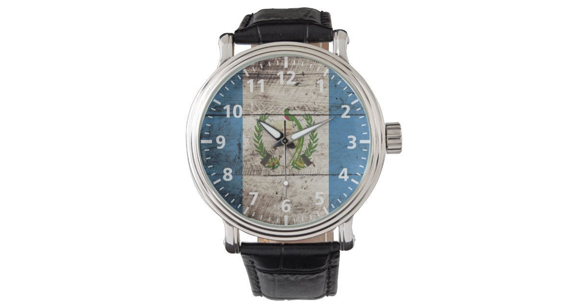 Guatemala Flag on Old Wood Grain Watch | Zazzle