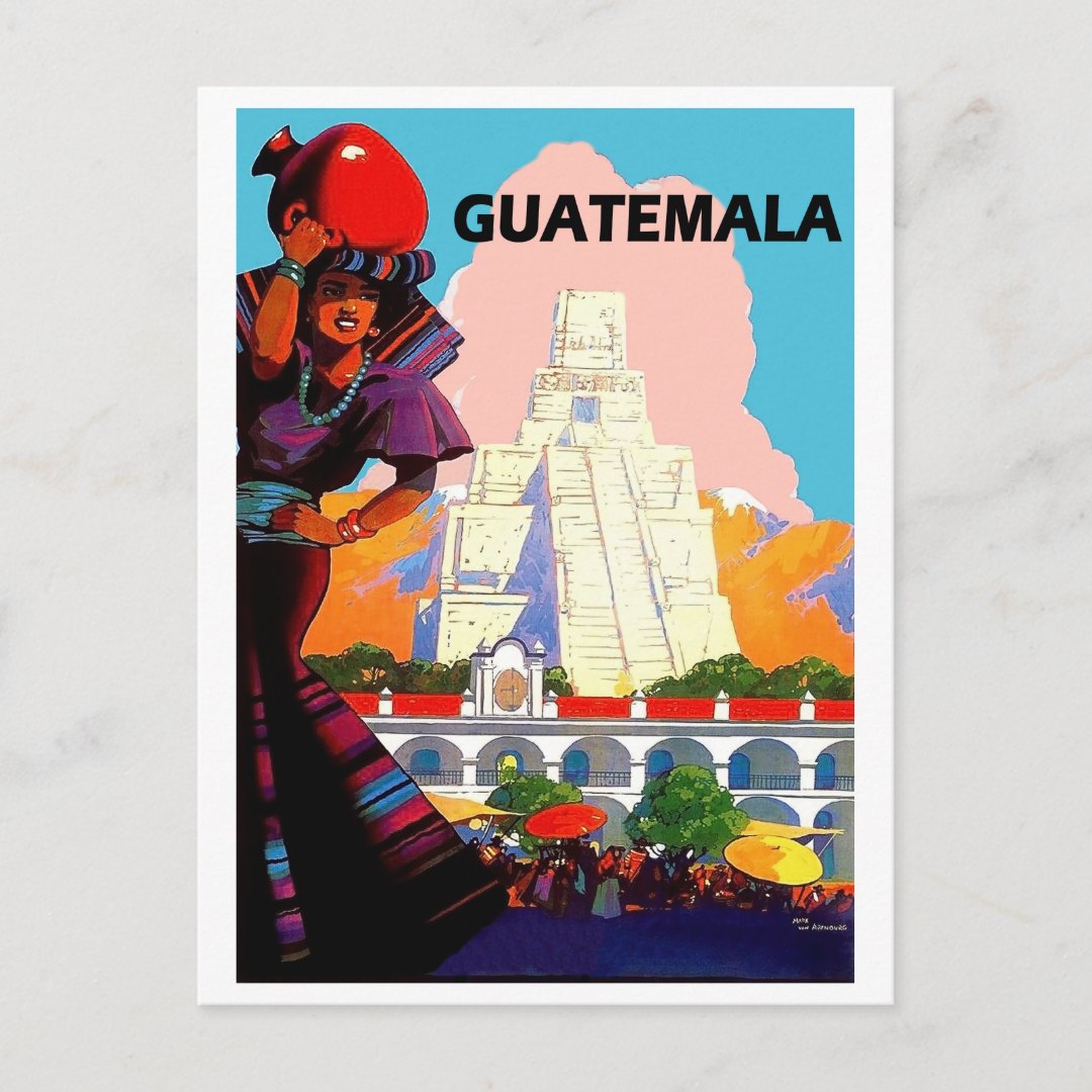 Guatemala, native woman with pottery, pyramid postcard | Zazzle