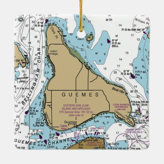 Guemes Island Chart Ceramic Ornament | Zazzle