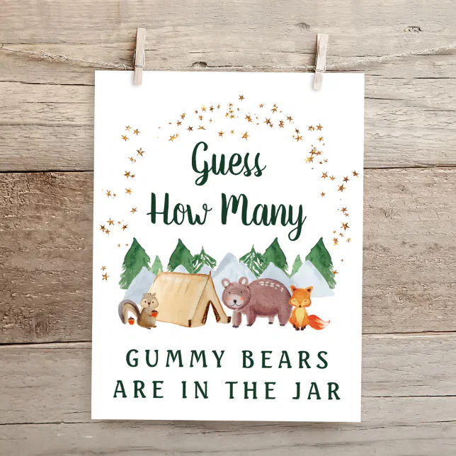 Guess How Many Bears Woodland Baby Shower Game Poster | Zazzle