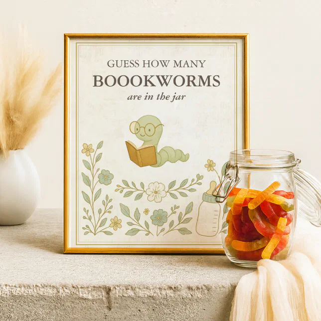 Guess How Many Bookworms Storybook Baby Shower Poster | Zazzle