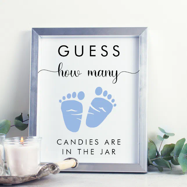 Guess How Many Candies Baby Boy Shower Game Poster | Zazzle