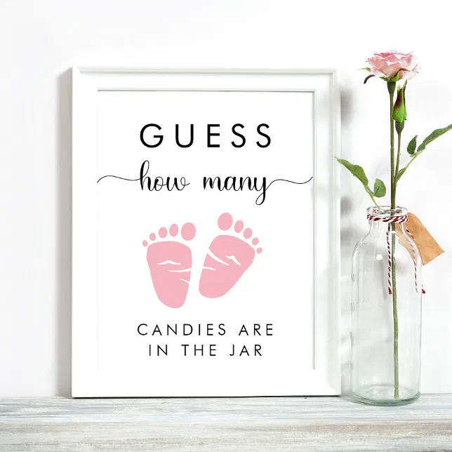 Guess How Many Candies Baby Girl Shower Game Poster | Zazzle