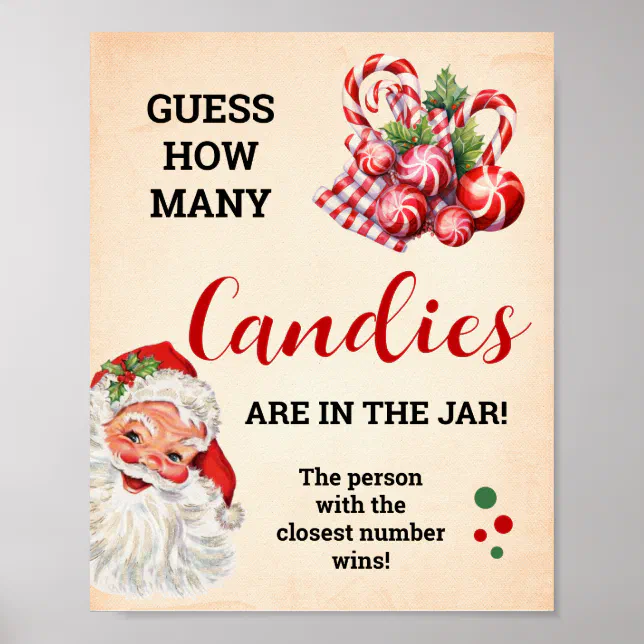 Guess How Many Candies Santa Christmas Game Sign | Zazzle