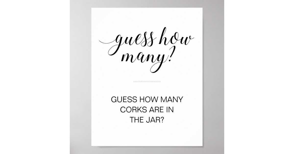 Guess How Many Corks Bridal Shower Game Poster | Zazzle