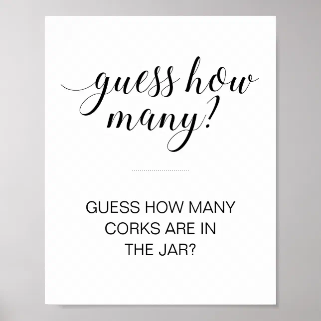 Guess How Many Corks Bridal Shower Game Poster | Zazzle