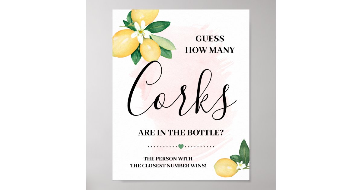 Guess How Many Corks Lemons Pink Shower Game Poster | Zazzle