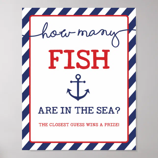 Guess How Many Fish Nautical Baby Shower Game Sign | Zazzle
