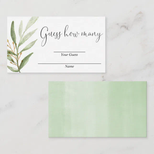 Guess how many greenery gold baby shower cards | Zazzle
