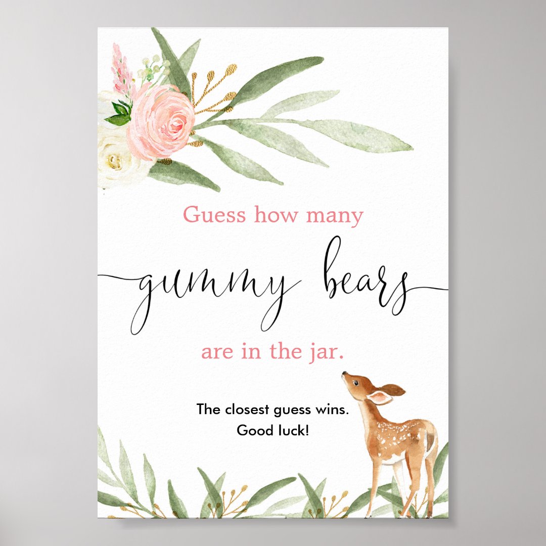 Guess how many gummy bears game pink gold deer poster | Zazzle