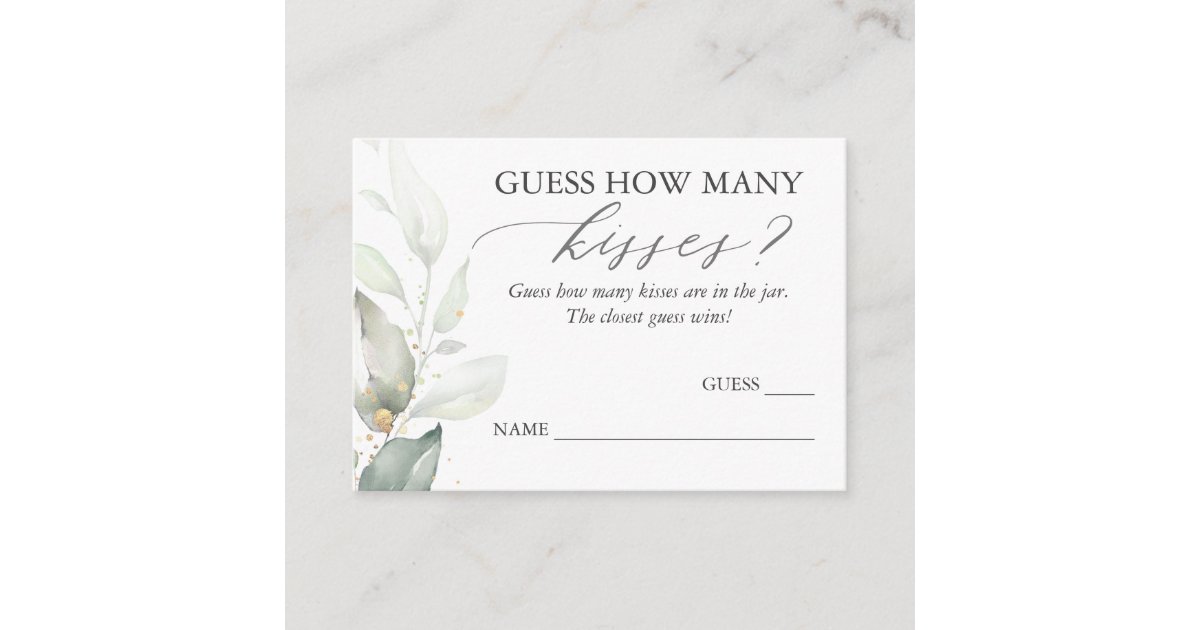 Guess How Many Kisses Greenery Game Cards | Zazzle