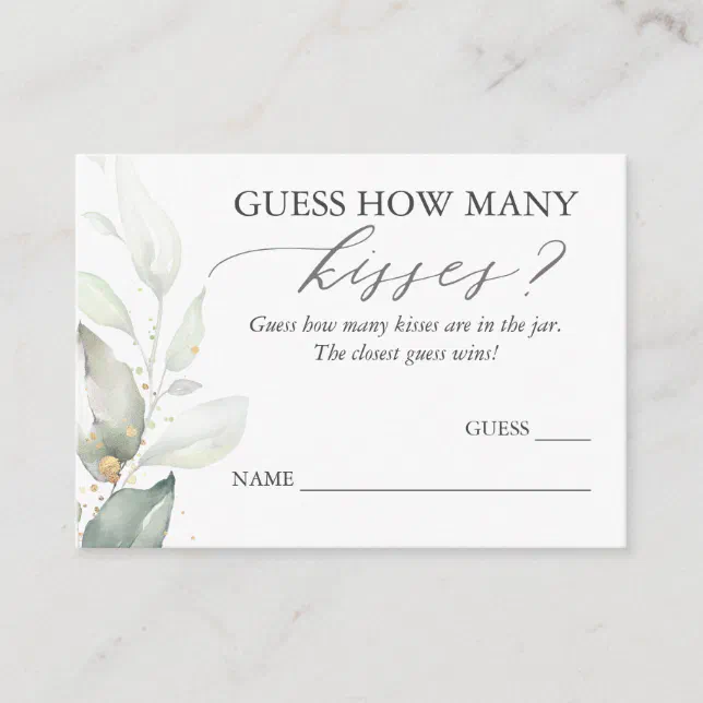 Guess How Many Kisses Greenery Game Cards | Zazzle