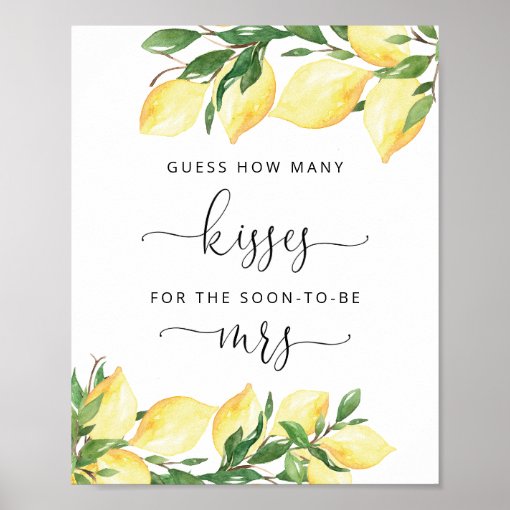 Guess How Many Kisses Lemons Shower Game Sign | Zazzle