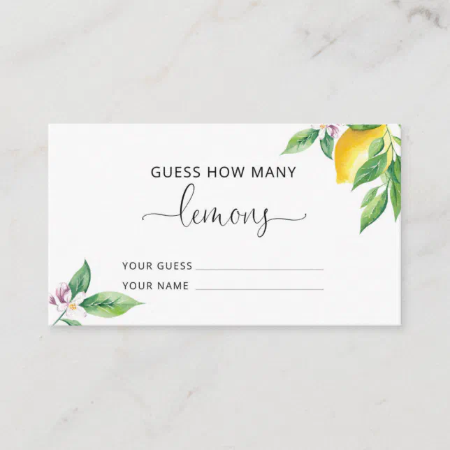 Guess how many lemons bridal game enclosure card | Zazzle