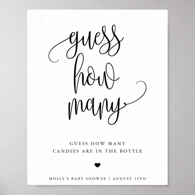 Guess How Many Minimalist Calligraphy Game Display Poster | Zazzle