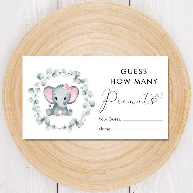 Guess How Many Peanuts Elephant Baby Shower Game Enclosure Card | Zazzle