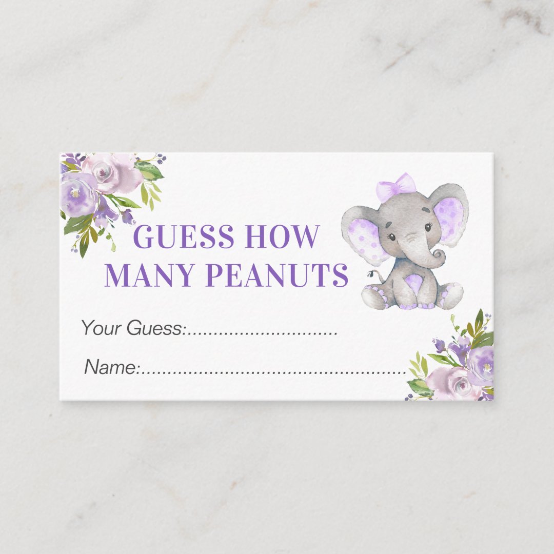 Guess How Many Peanuts Elephant Baby Shower Game Enclosure Card | Zazzle