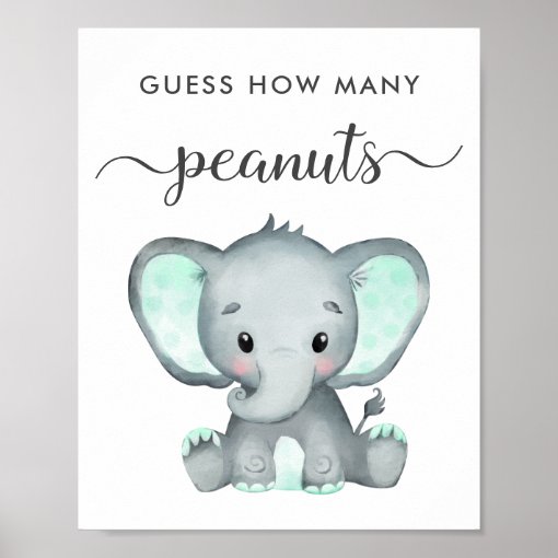 Guess How Many Peanuts Elephant Baby Shower Game Poster | Zazzle