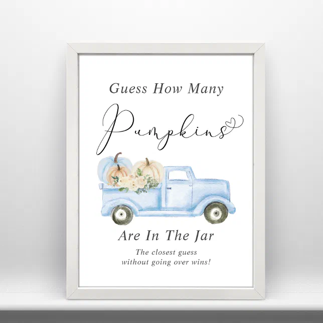 Guess How Many Pumpkins Baby Boy Shower Game Poster | Zazzle